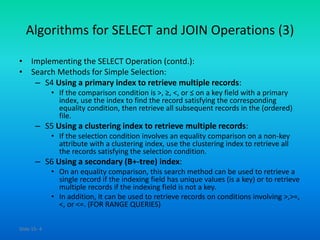 Adbms 38 algorithms for select and join operations | PPTX