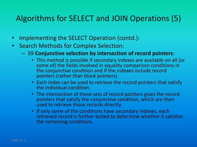 Adbms 38 algorithms for select and join operations | PPTX | Databases ...
