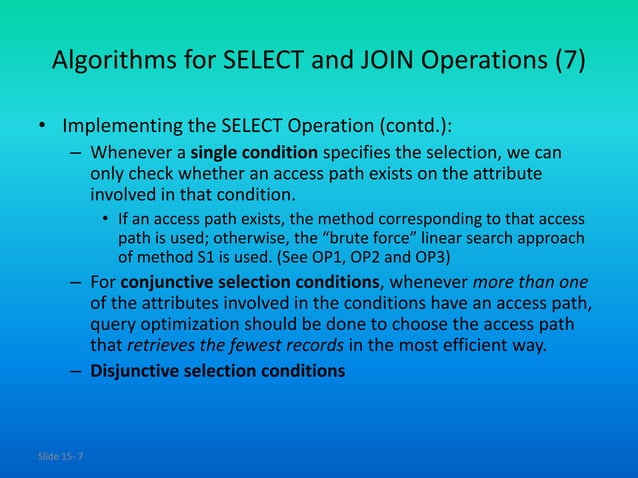 Adbms 38 algorithms for select and join operations | PPTX | Databases | Computer Software and ...