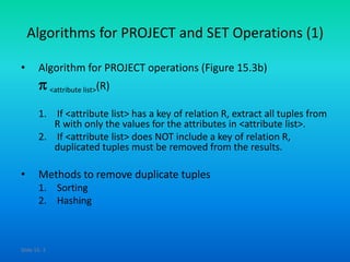 Adbms 39 algorithms for project and set operations | PPTX