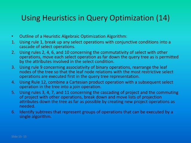 Adbms 40 heuristics in query optimization | PPTX