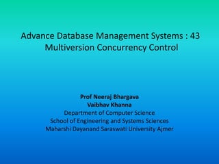 Adbms 43 multiversion concurrency control | PPT