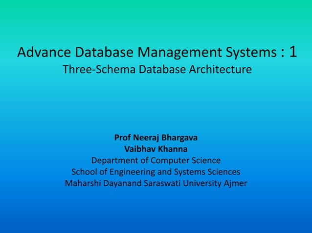 Adbms 6 three schema database architecture | PPTX