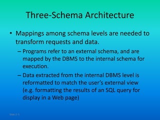 Adbms 6 three schema database architecture | PPTX