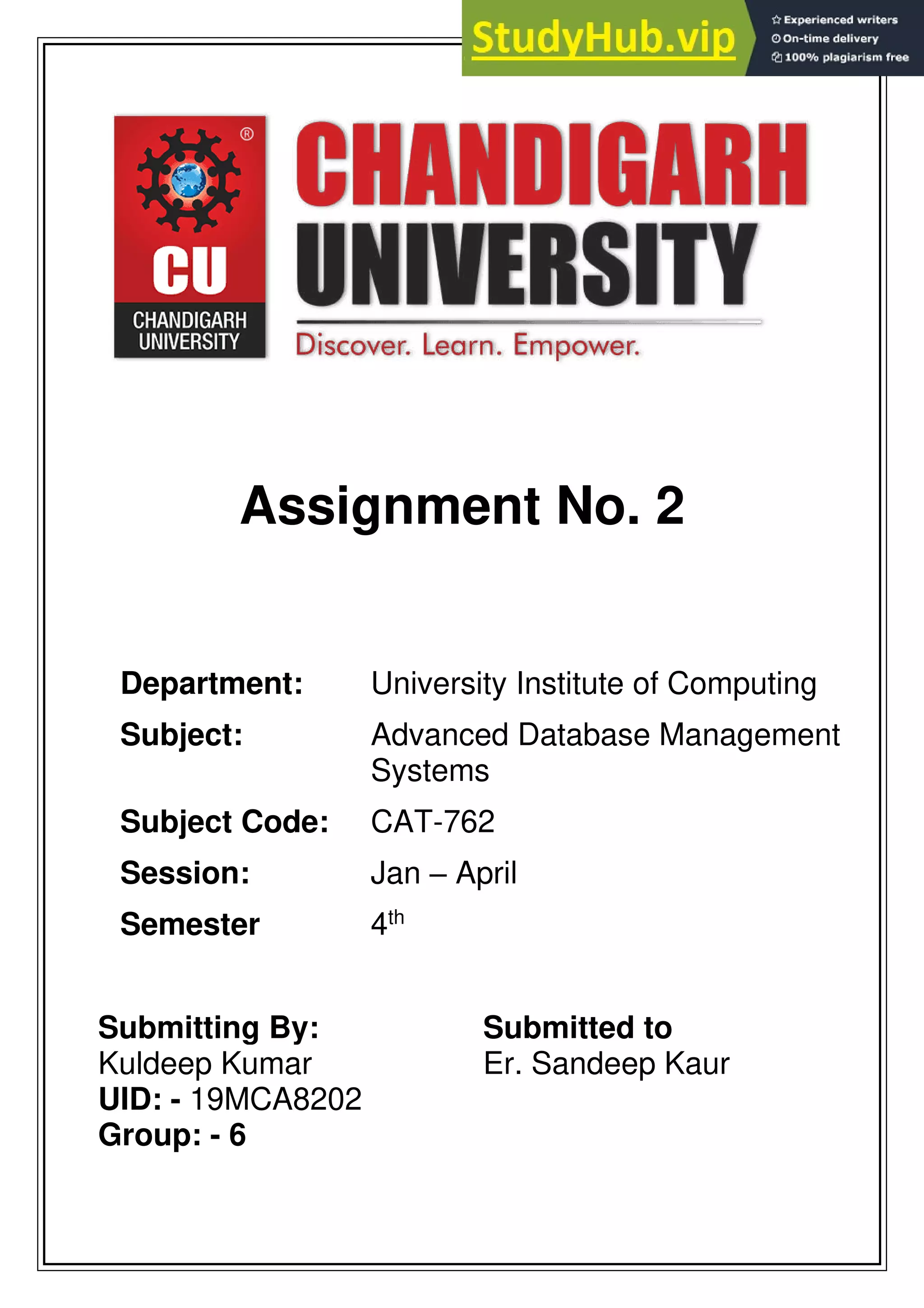ADBMS ASSIGNMENT | PDF