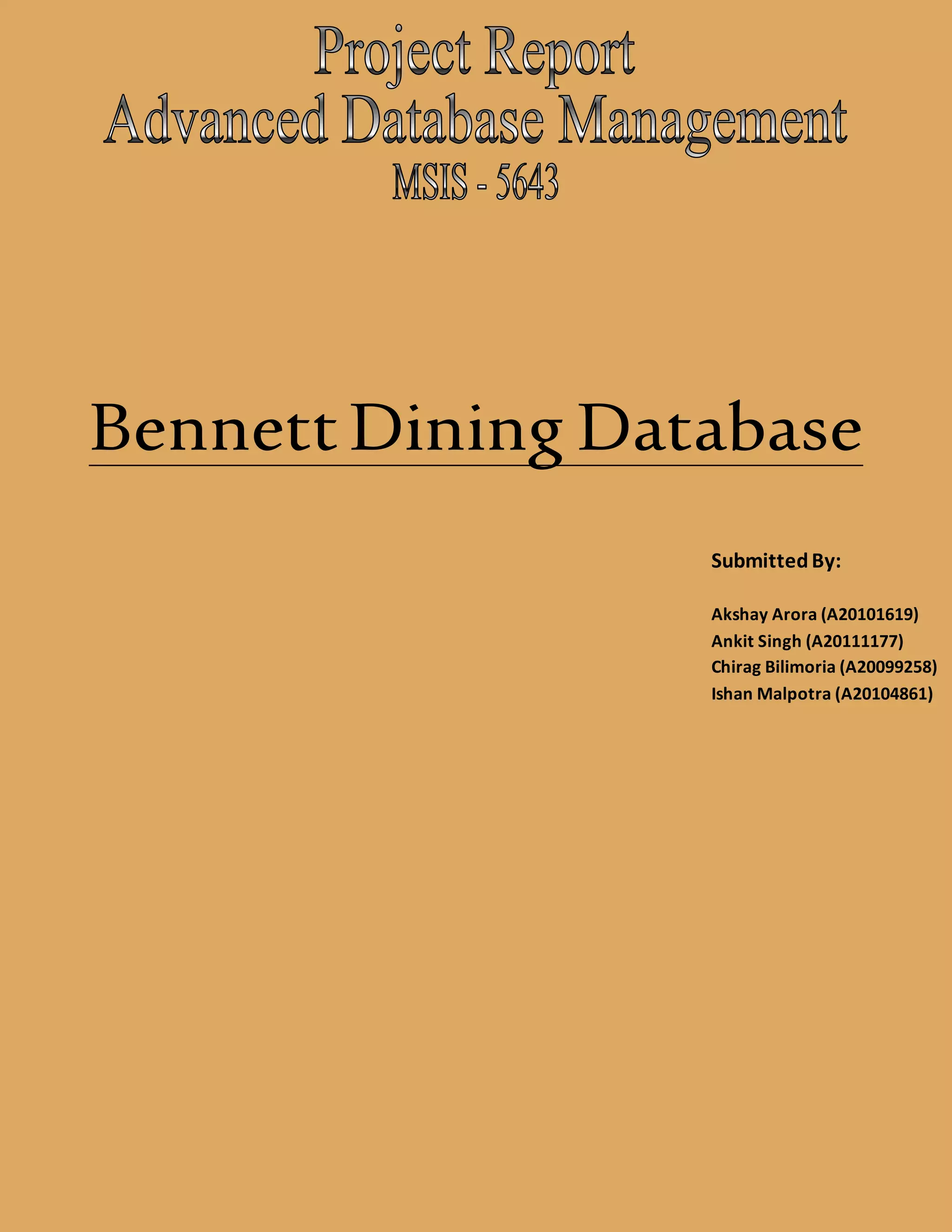 Advanced Database Management Systems Project Report | DOCX