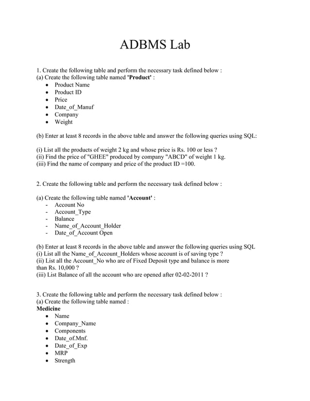 Adbms lab | PDF