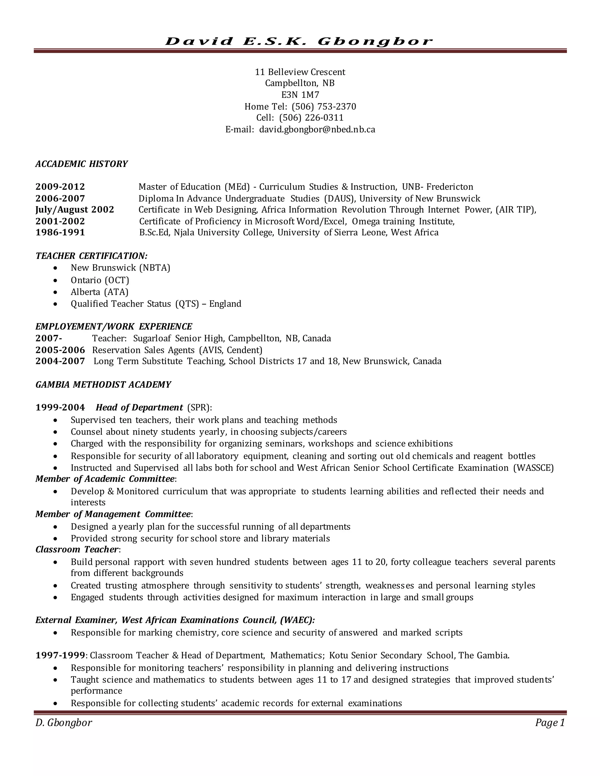 David Resume 2015 | DOCX