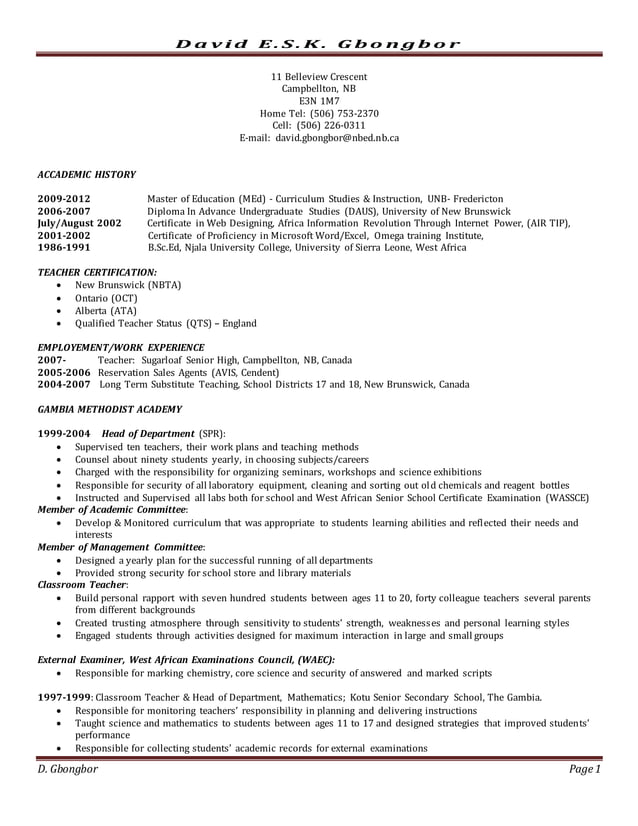 David Resume 2015 | DOCX | Professional School | Postgraduate Education