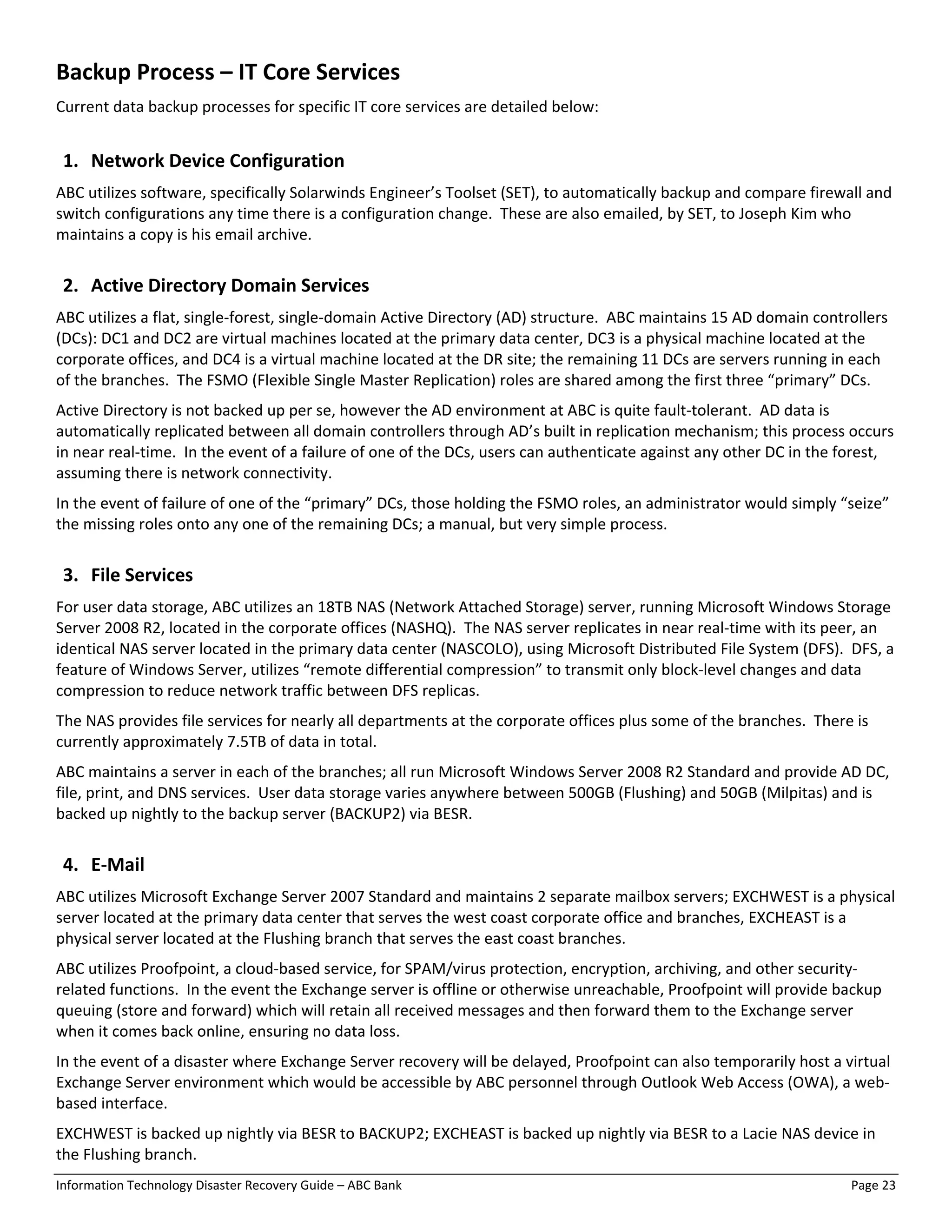 Information Technology Disaster Recovery Guide - ABC Bank (redacted) | PDF