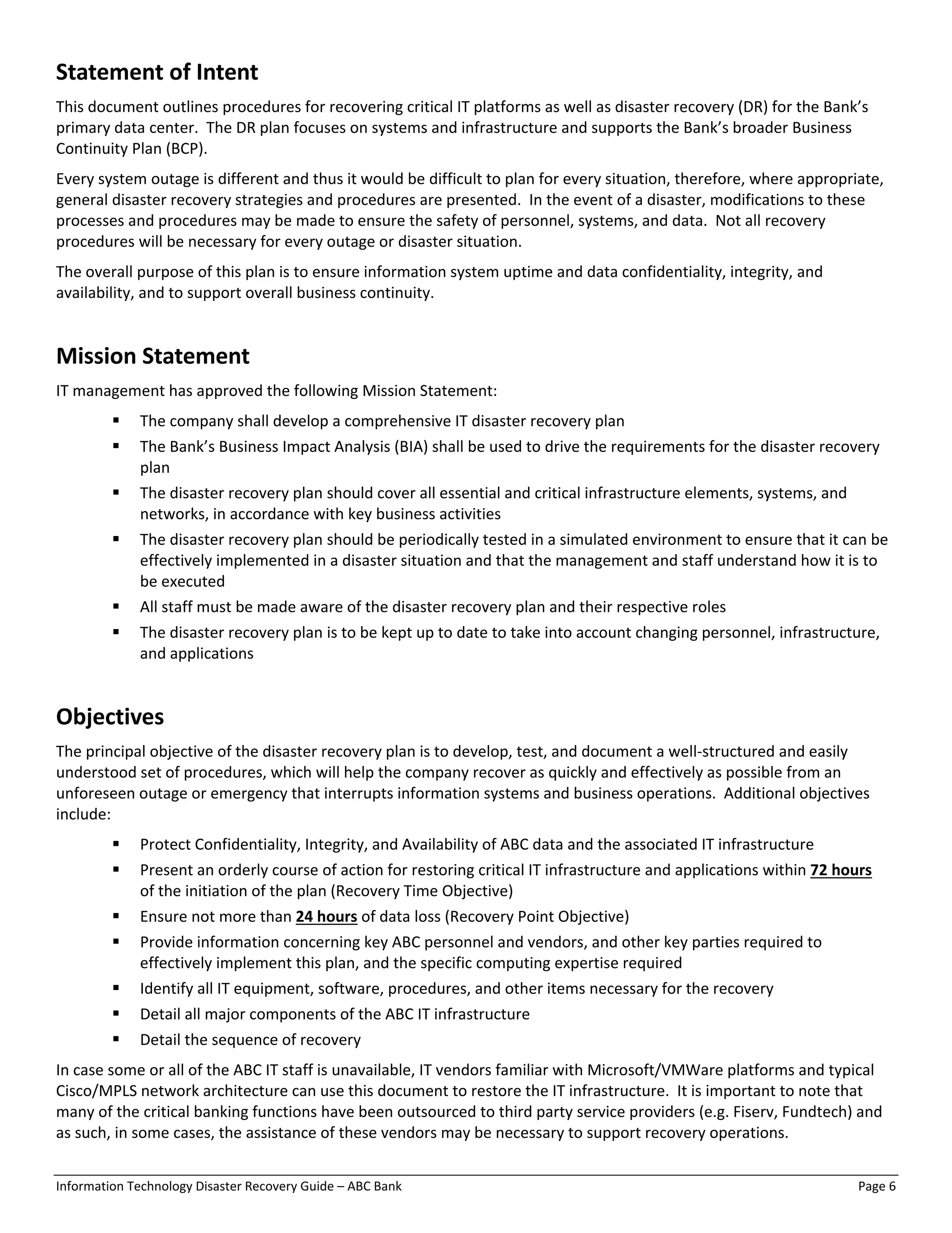 Information Technology Disaster Recovery Guide - ABC Bank (redacted) | PDF