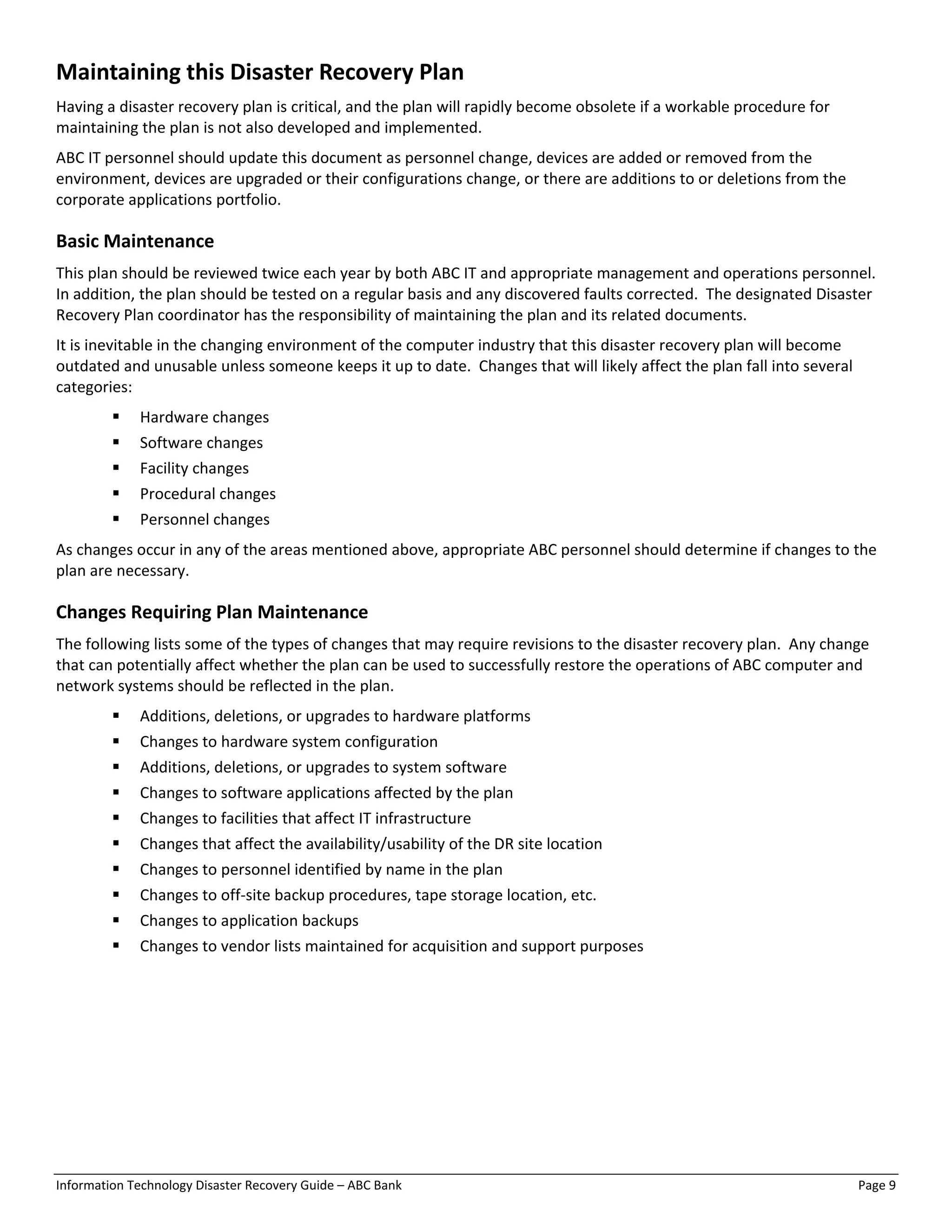 Information Technology Disaster Recovery Guide - ABC Bank (redacted) | PDF
