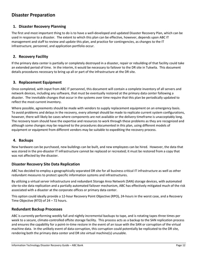 Information Technology Disaster Recovery Guide - ABC Bank (redacted ...