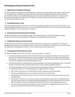 Information Technology Disaster Recovery Guide - ABC Bank (redacted) | PDF