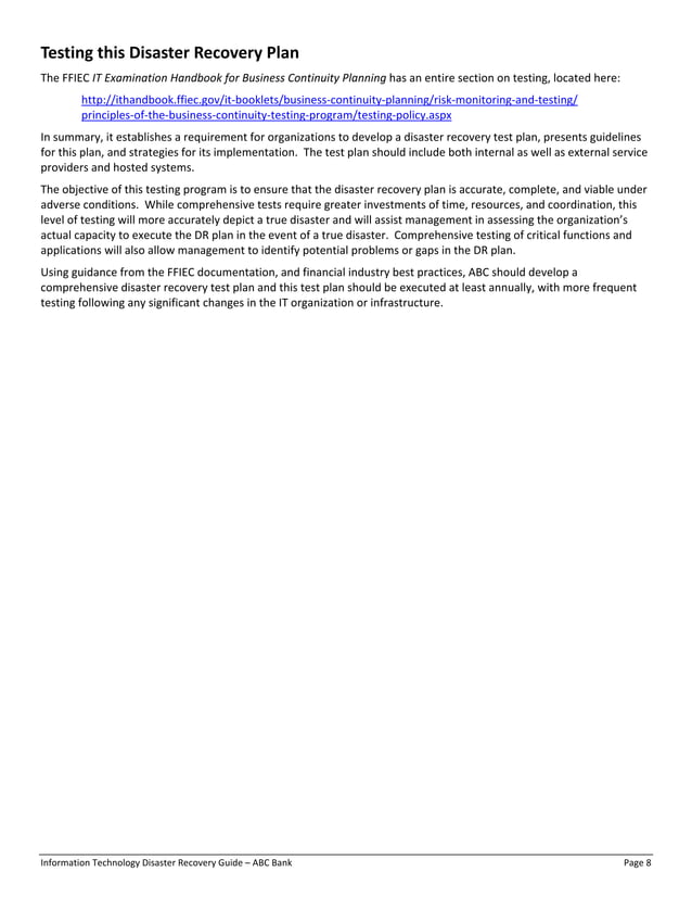 Information Technology Disaster Recovery Guide - ABC Bank (redacted ...