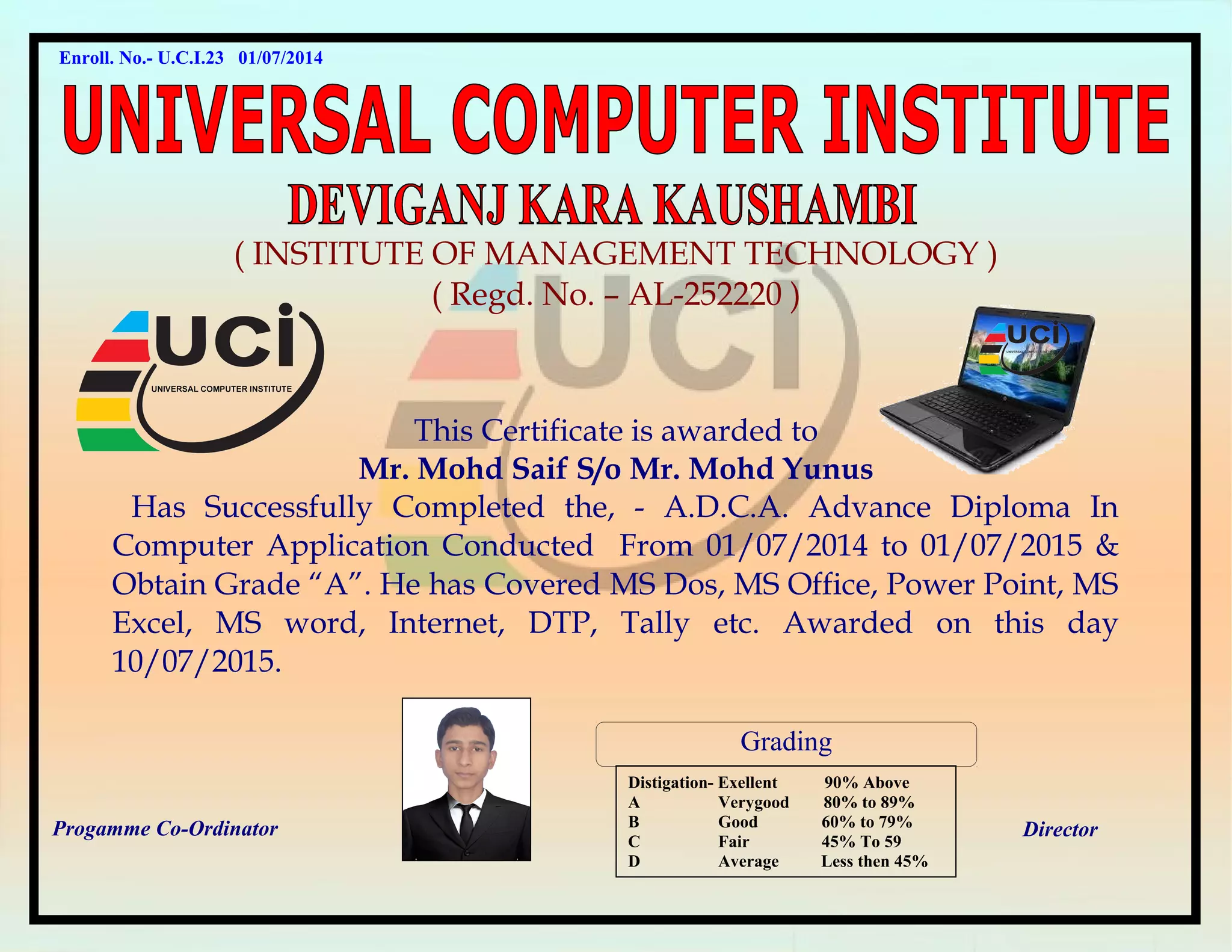 Adca certificate mohd saif | DOC