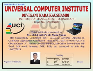 Adca certificate mohd saif | DOC