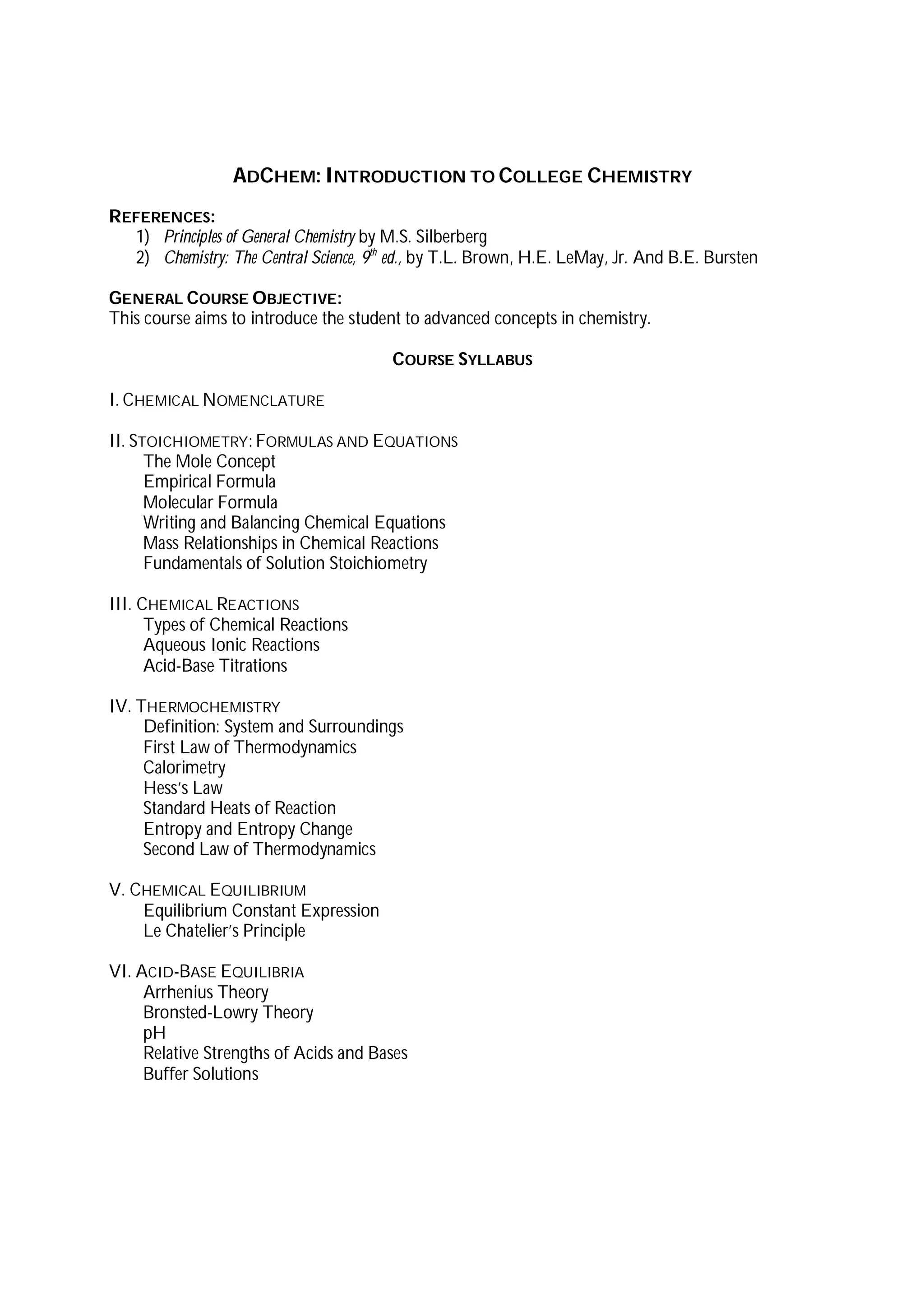 AdChem Syllabus | PDF