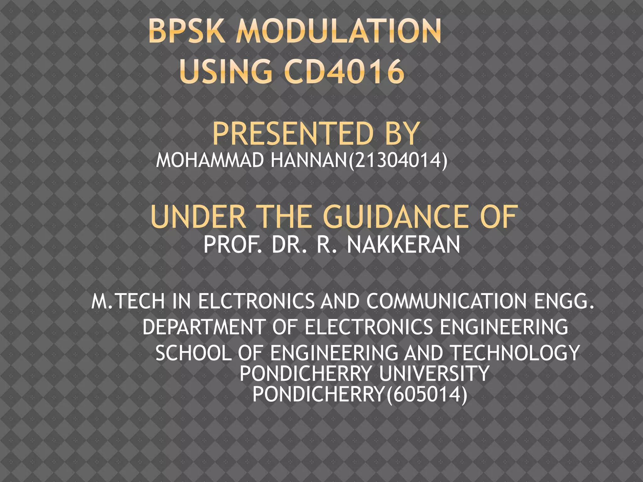 BPSK modulation using CD 4016 | PDF