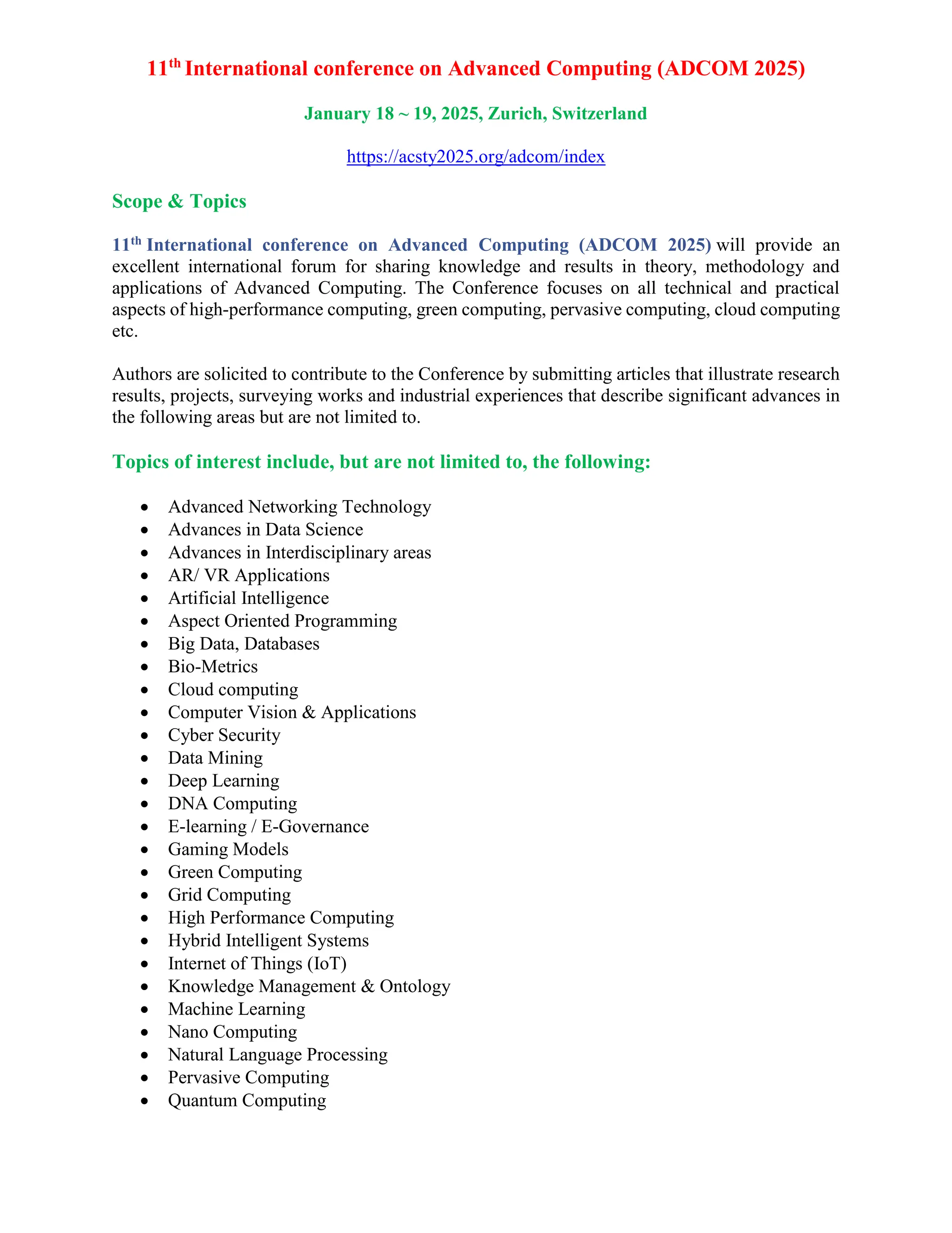 11th International conference on Advanced Computing (ADCOM 2025) | PDF