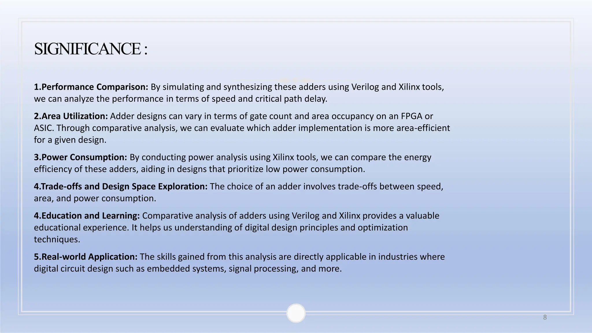 COMAPARATIVE ANALYSIS VERILOG ADDERS | PPTX
