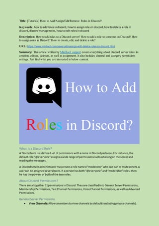 add assign edit delete roles in discord | DOCX | Social Networking | Internet