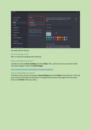 add assign edit delete roles in discord | DOCX | Social Networking | Internet
