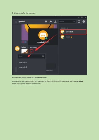 add assign edit delete roles in discord | DOCX | Social Networking | Internet