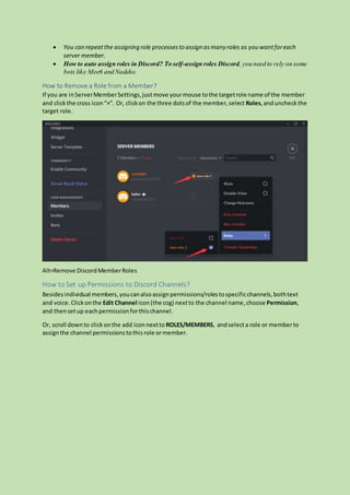 add assign edit delete roles in discord | DOCX | Social Networking | Internet