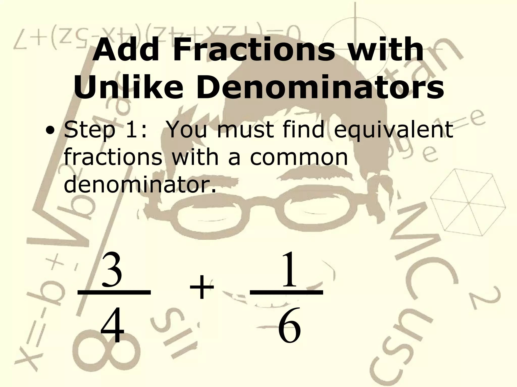 Add Fractions With Unlike Denominators | PPT