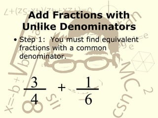 Add Fractions With Unlike Denominators | PPT