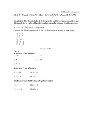 Add subtract-integers-worksheet | PDF | Credit Cards | Personal Debt