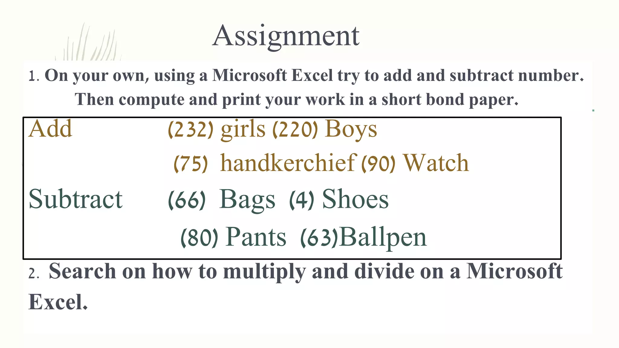 Add-subtract-using-excel | PPTX