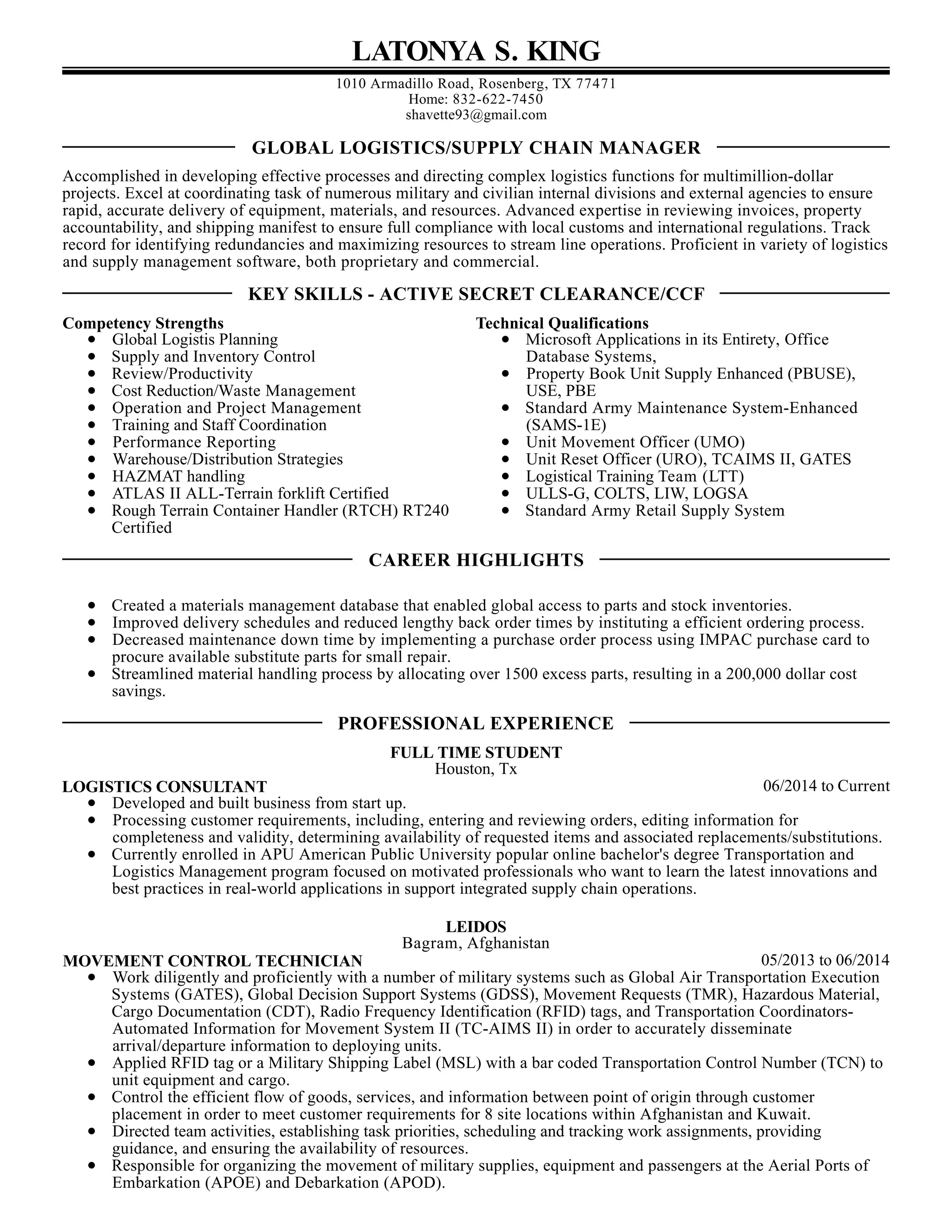 LATONYA S KING Resume 1-19 | PDF