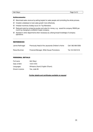Adri Steyn CV | PDF
