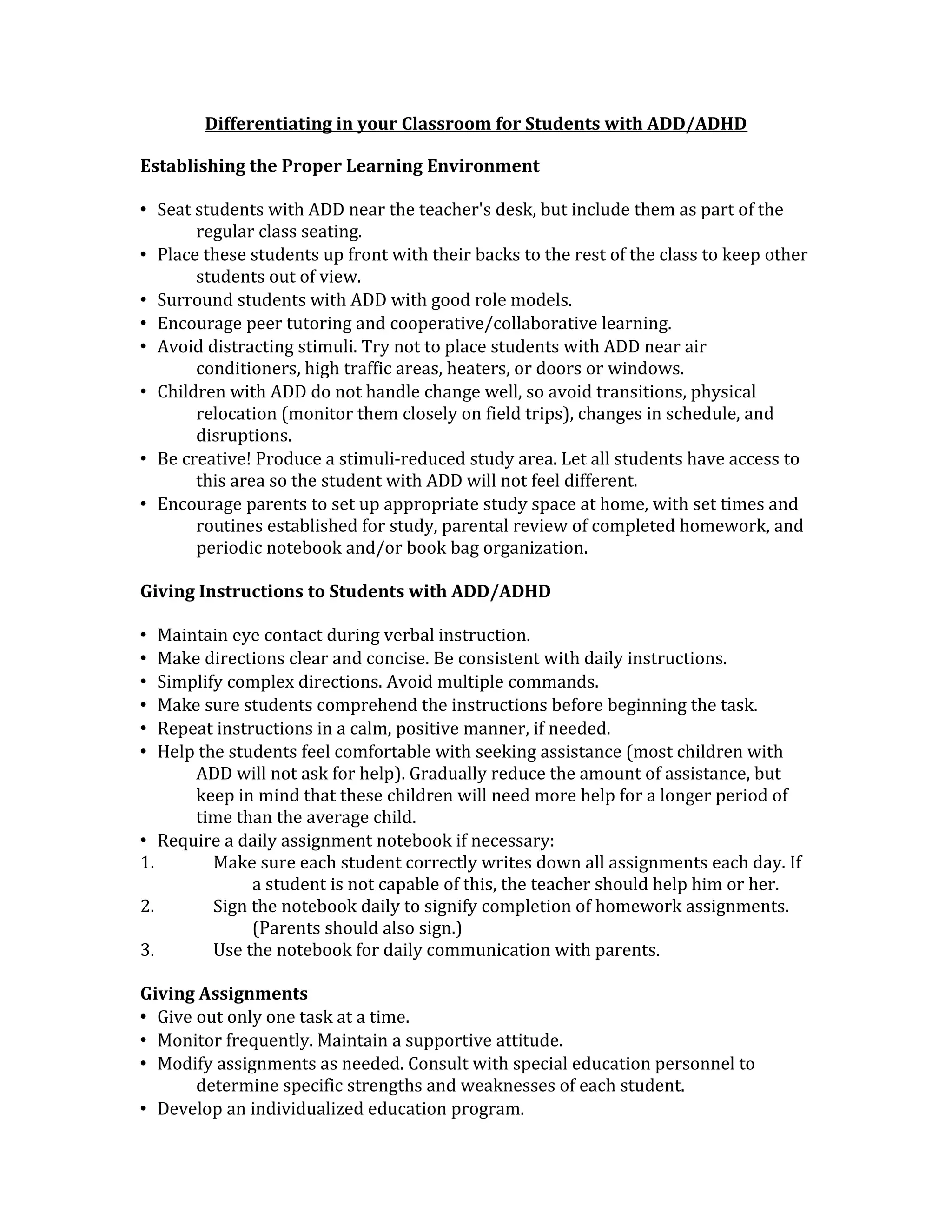 ADD/ADHD Strategies | PDF