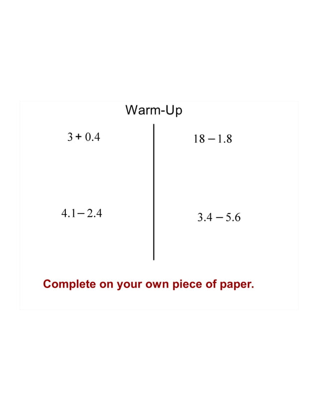 Add and subtract negative decimals | PDF