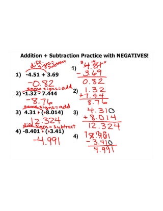 Add and subtract negative decimals | PDF