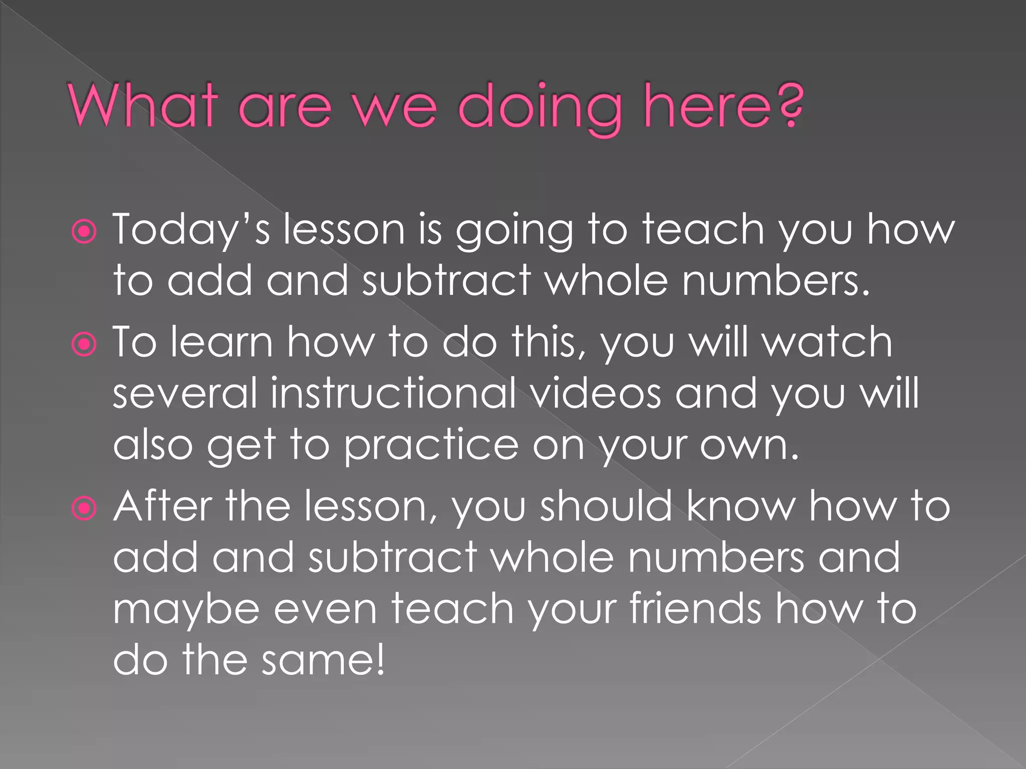 Add and subtract whole numbers power point presentation | PPTX