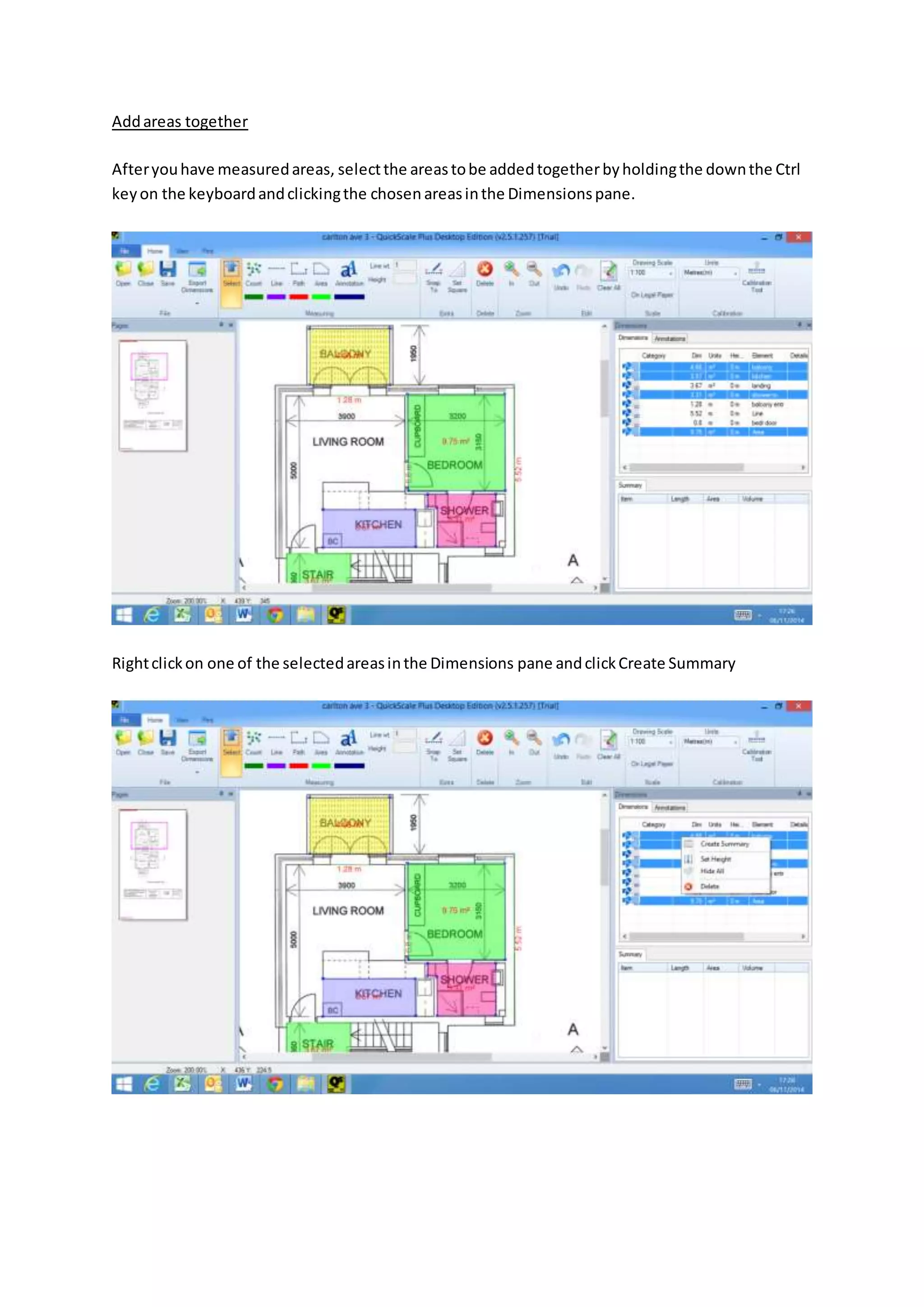 Add areas together in QuickScale | DOCX