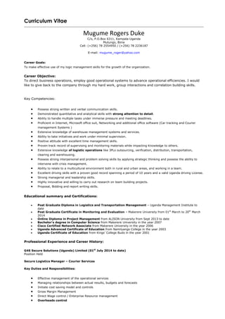 Mugume Rogers CV Updated (G4S) - February 2015 | PDF