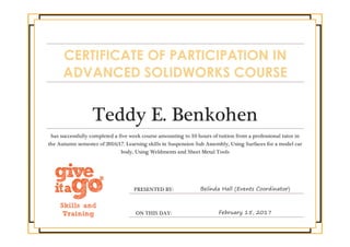 SolidWorksAdvanced Course Certificate | PPT