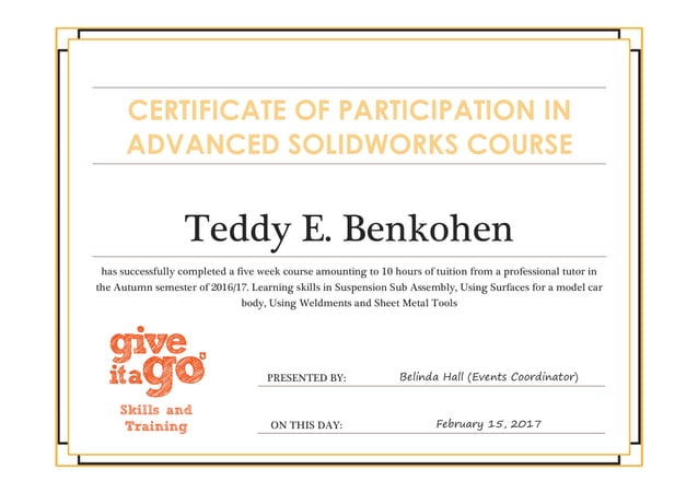 SolidWorksAdvanced Course Certificate | PPT