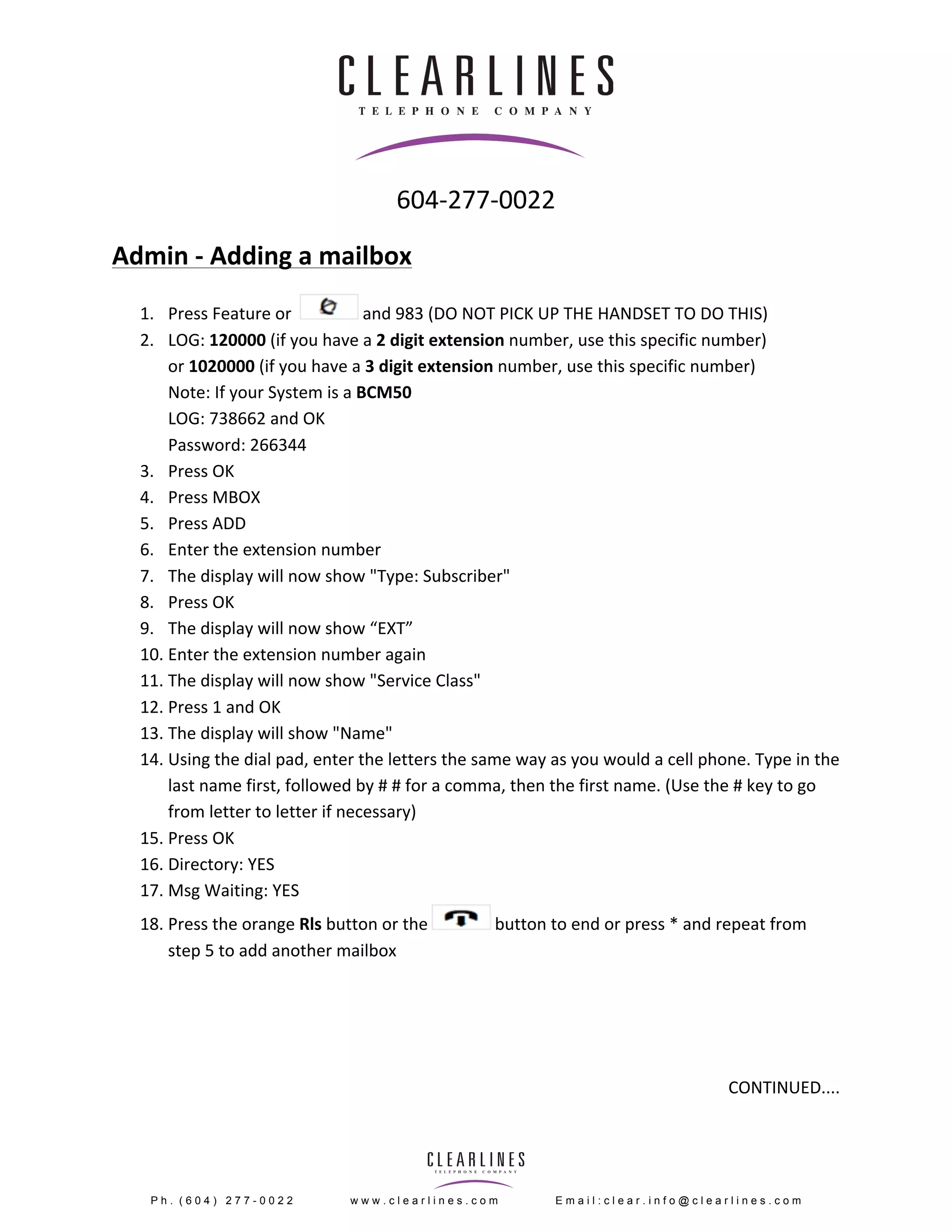 Call Pilot - Add delete change mailbox | PDF