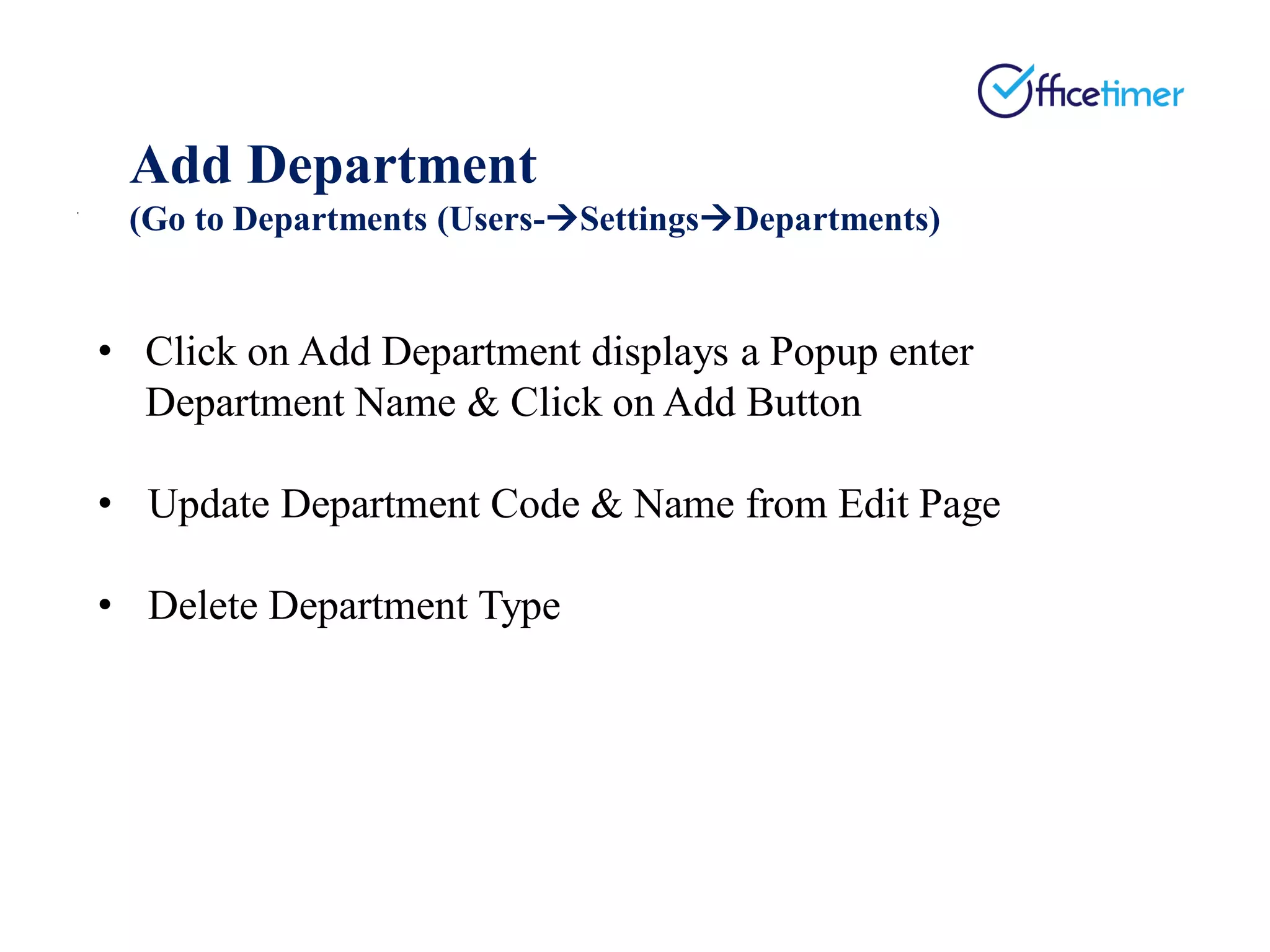 Add Departments in OfficeTimer - OfficeTimer Fully Free Time Tracking ...