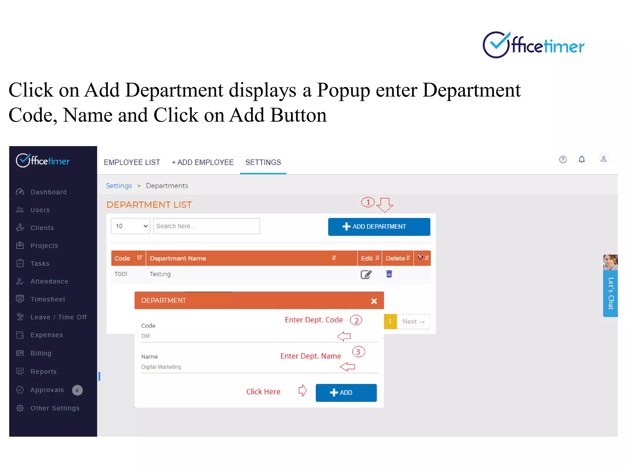 Add Departments in OfficeTimer - OfficeTimer Fully Free Time Tracking ...