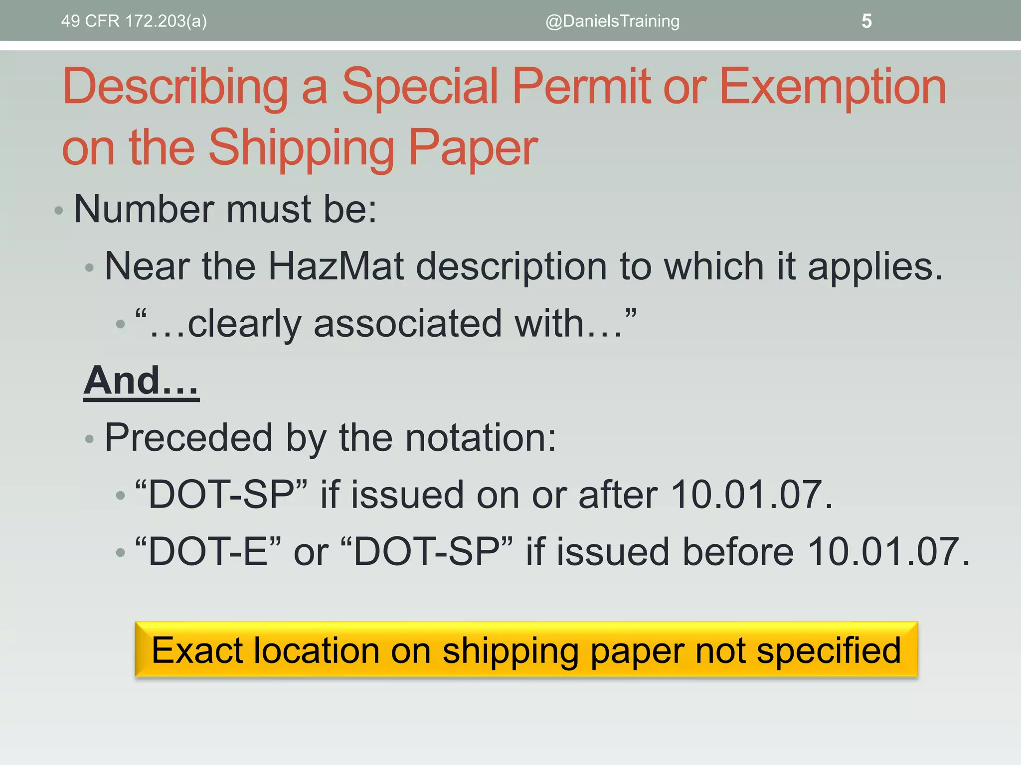How to Describe a DOT Special Permit or Exemption on a Hazardous ...