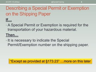 How to Describe a DOT Special Permit or Exemption on a Hazardous ...