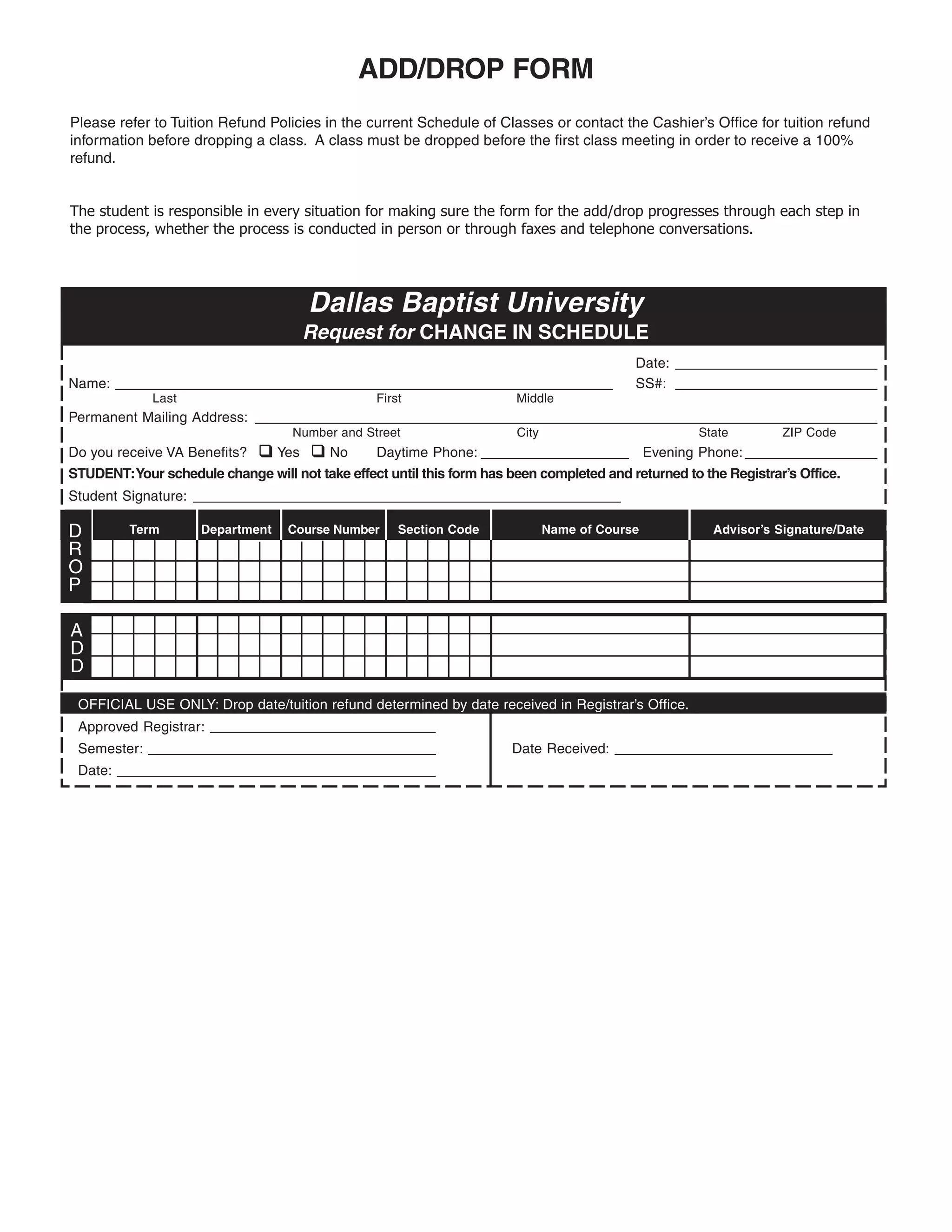 Add drop form w info 2 04 | PDF