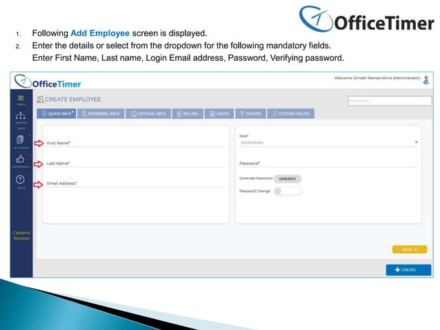 Add edit delete employees in office timer | PPT
